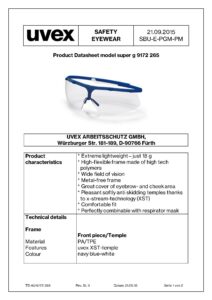 Uvex 9172-265 Super G Safety Glasses Data Sheet - Safety Supplies | PPE ...